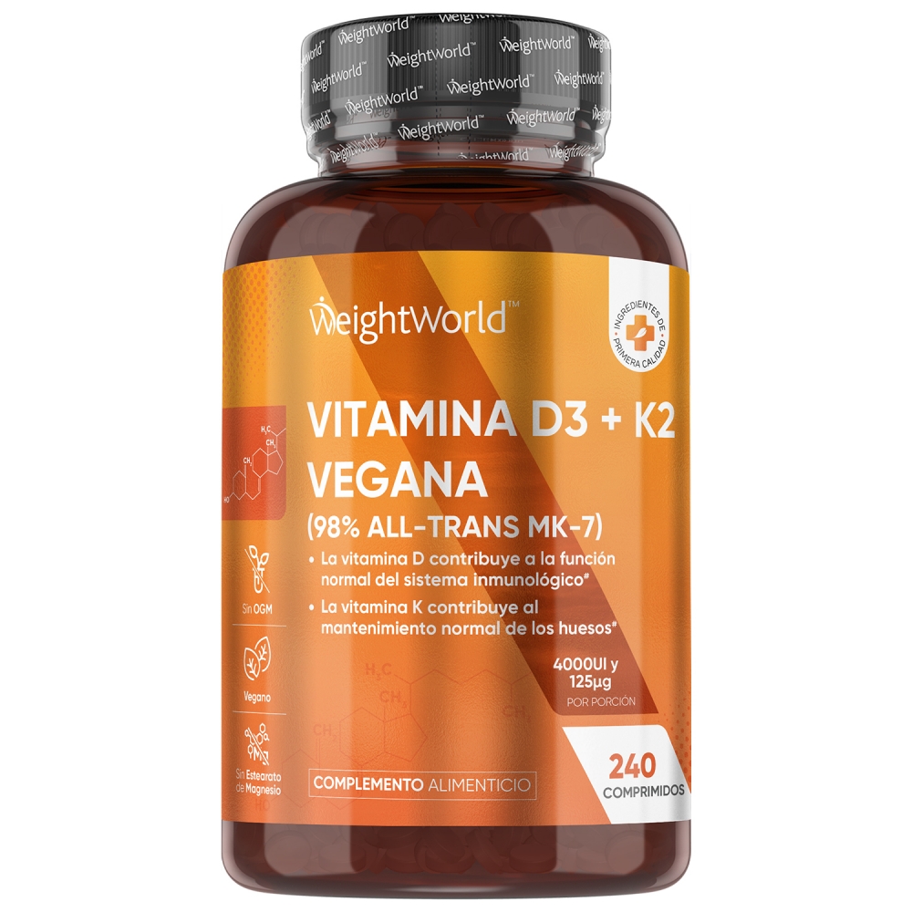 Vitamina D3 y K2 Vegana (4000 UI y 125 mcg) - 240 comprimidos